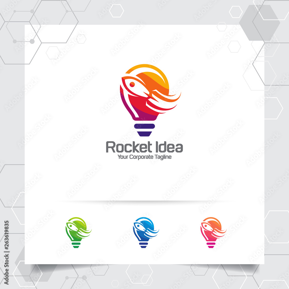 Rocket logo idea design concept of spaceship icon and colorful lamp ...