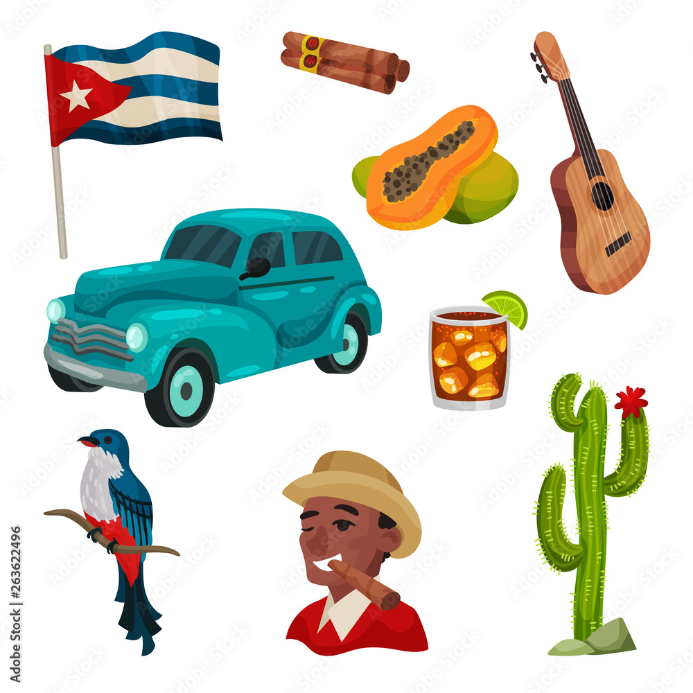 Vector illustration with cuban culture. Images of traditional items ...