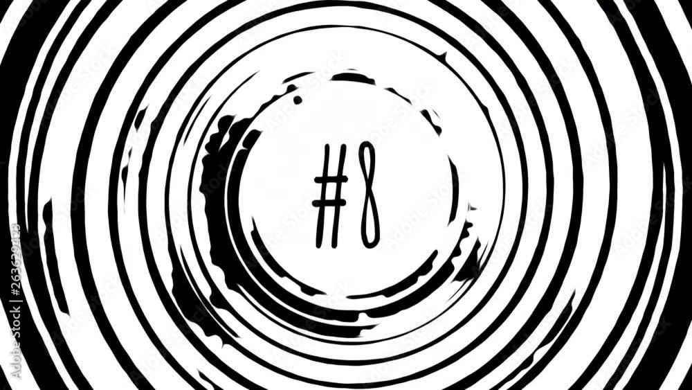 Number 8 eight screen with black ink spiral in a spinning seamless ...
