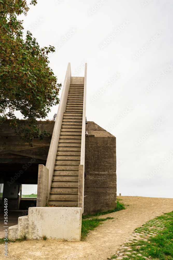 concrete stairs on bunker, viewpunt in nature park Dintelse Gorzen, The ...