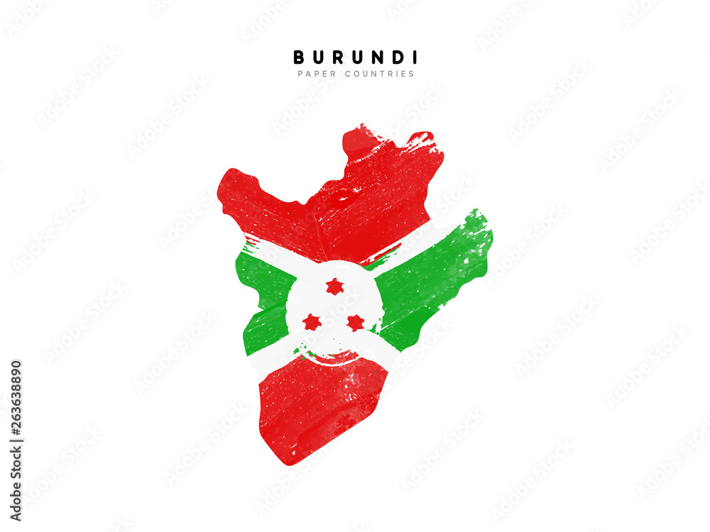 Burundi detailed map with flag of country. Painted in watercolor paint ...