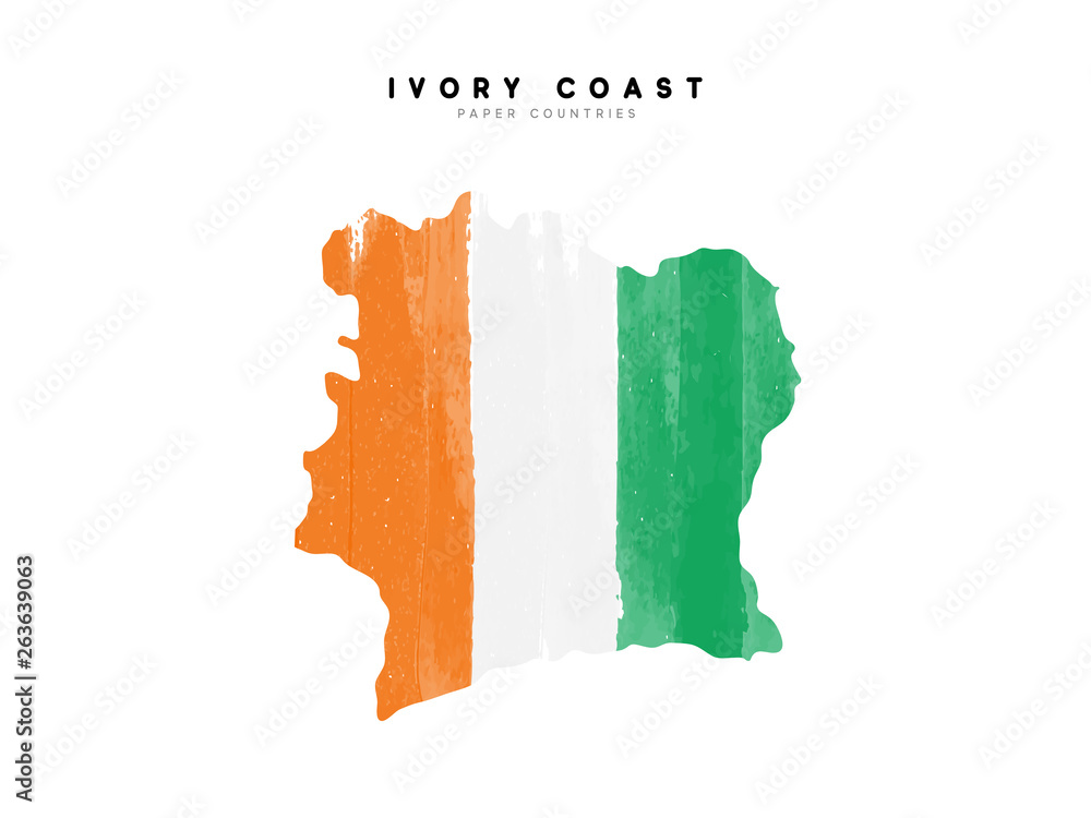 Ivory Coast detailed map with flag of country. Painted in watercolor ...