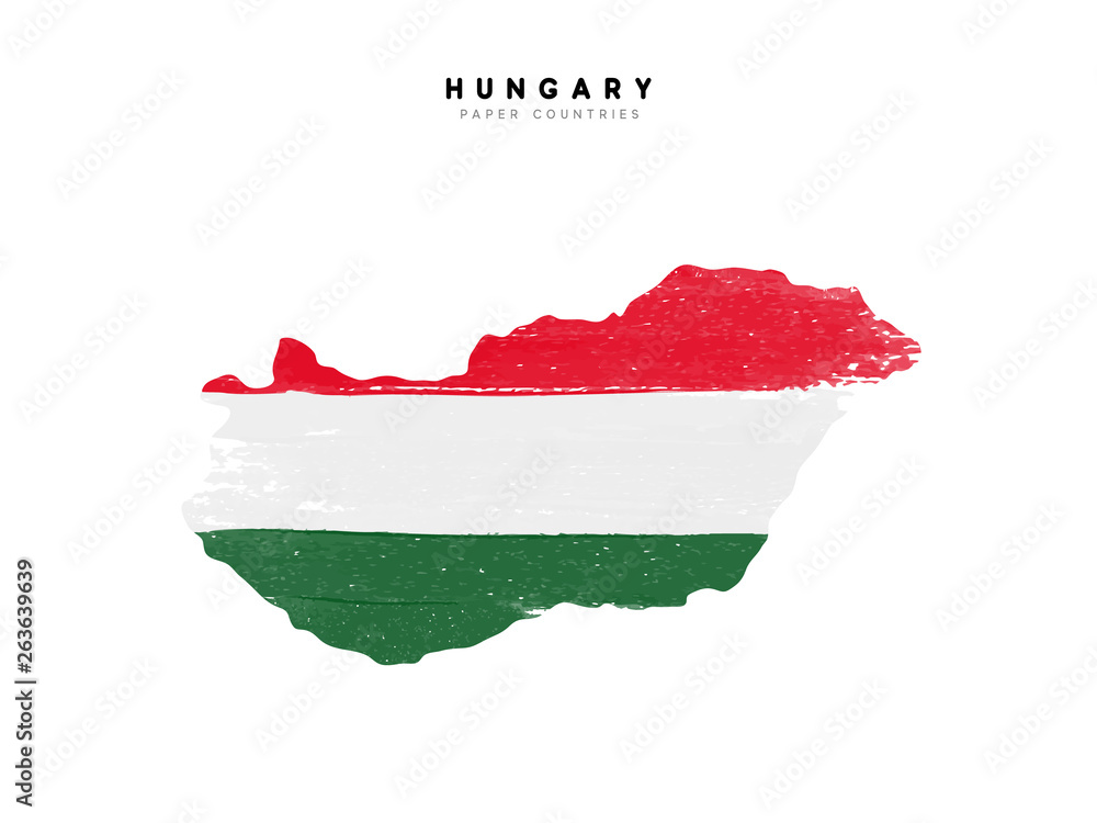 Hungary detailed map with flag of country. Painted in watercolor paint ...