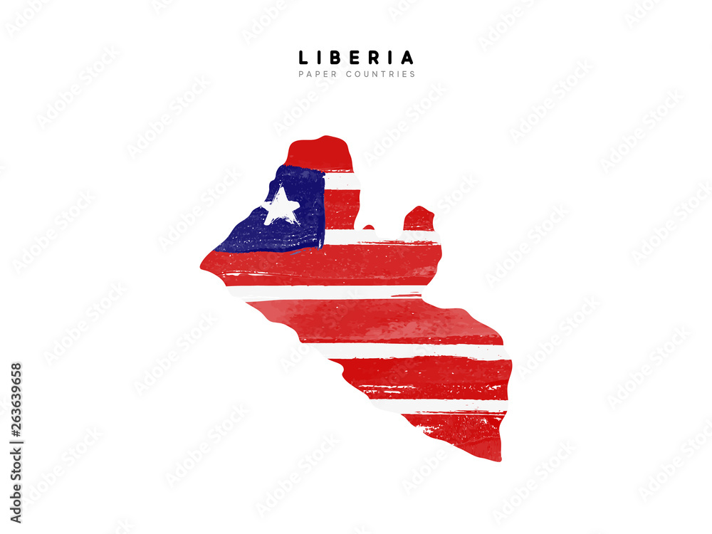 Liberia detailed map with flag of country. Painted in watercolor paint ...