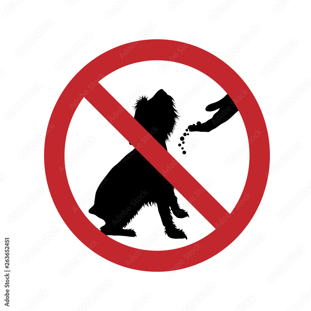 Vector silhouette of do not feed the dog ban mark on a white background ...
