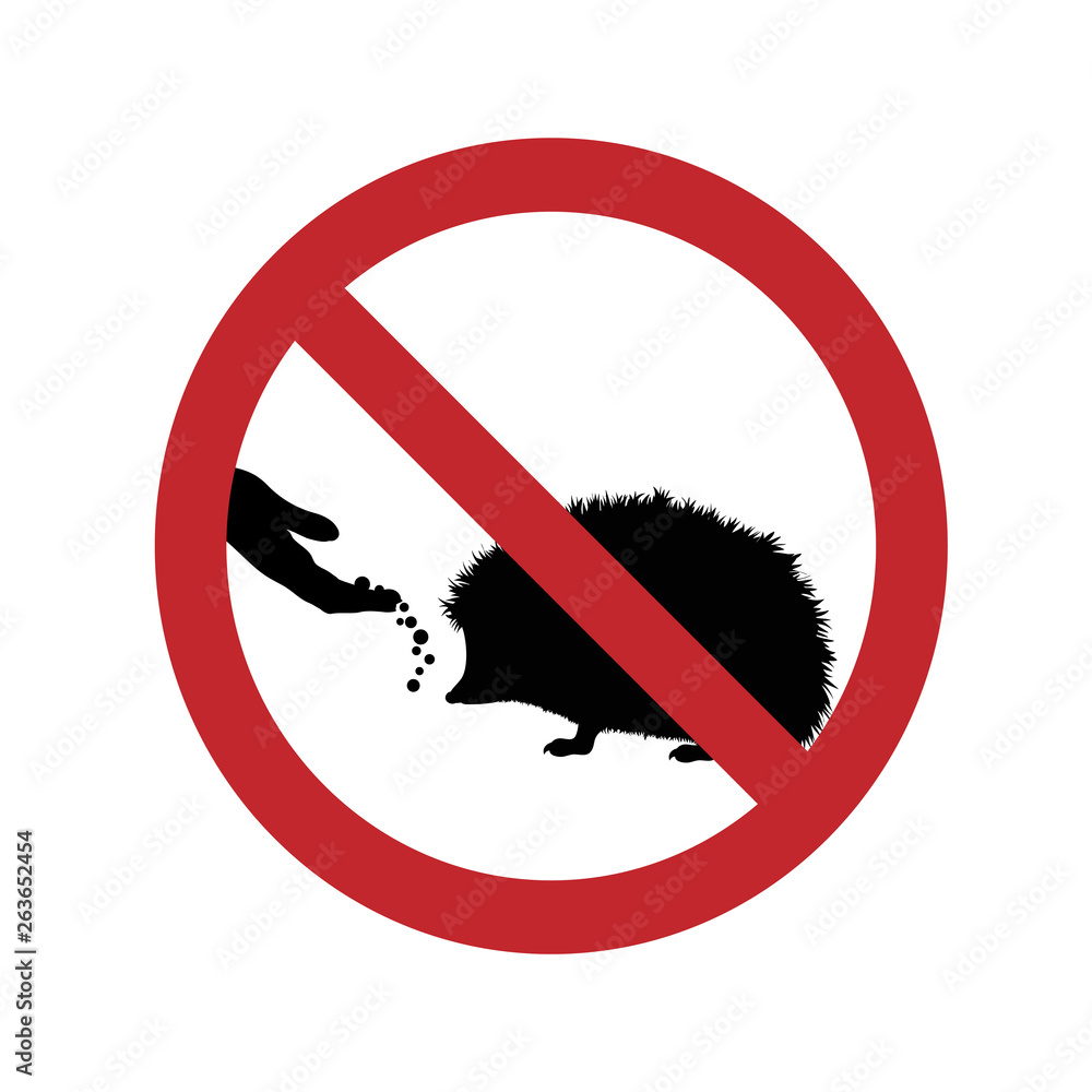 Vector silhouette of do not feed the hedgehog ban mark on a white ...