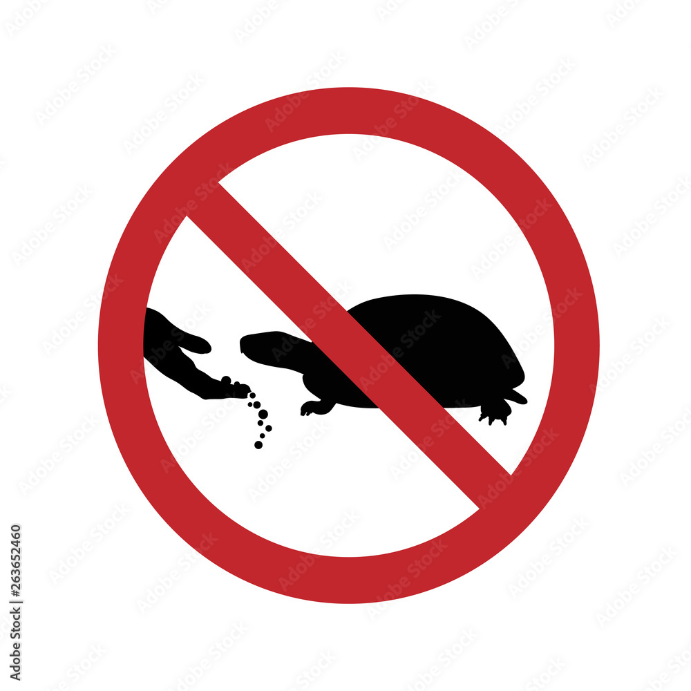 Vector silhouette of do not feed the turtle ban mark on a white ...