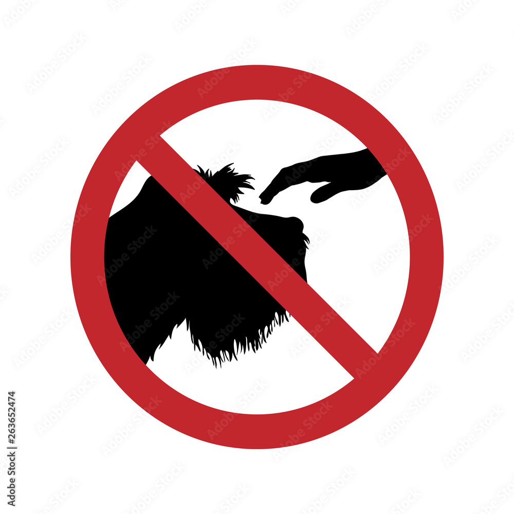 Vector silhouette of ban on touching dog on white background. Symbol of ...