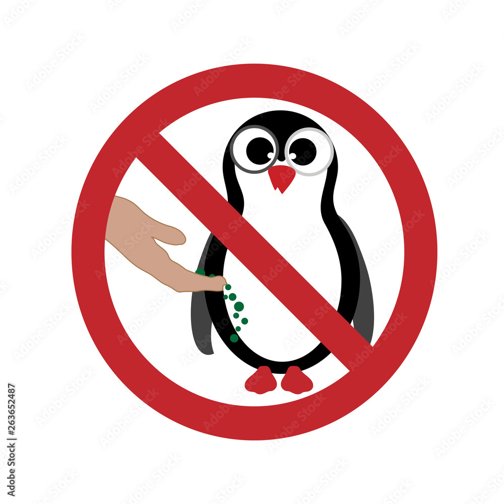 Vector silhouette of do not feed the penguin ban mark on a white ...
