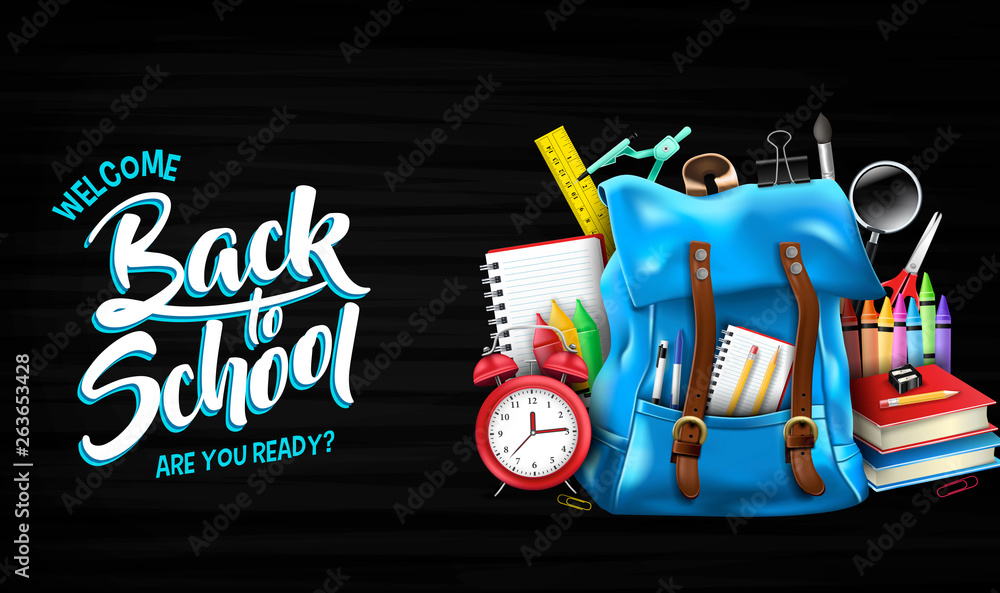 Welcome Back to School Are You Ready Lettering in Black Chalkboard ...