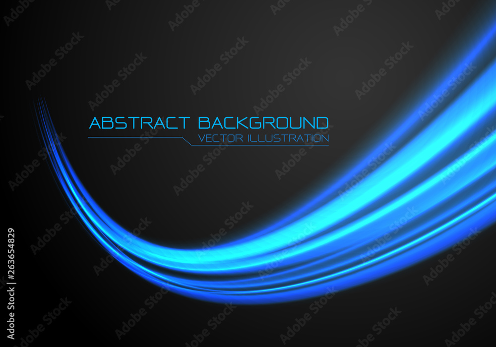 Abstract Blue Light Fast Speed Curve Motion On Black Technology Luxury Background Vector
