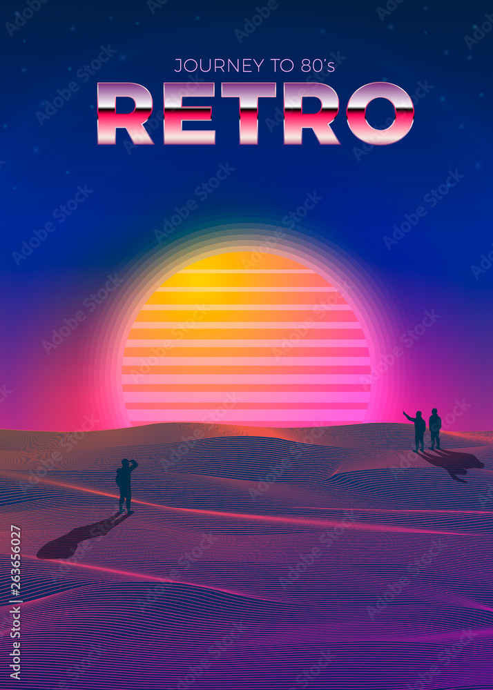 Vector poster design template in 80s retro futurism style, with ...