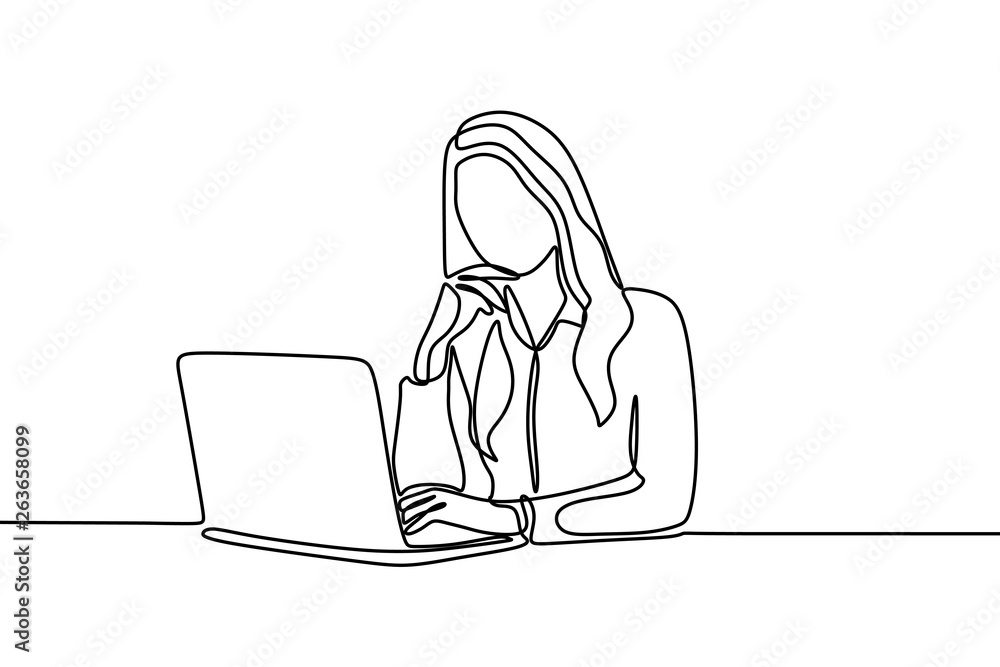 Women working at office continuous one line drawing minimalist design ...