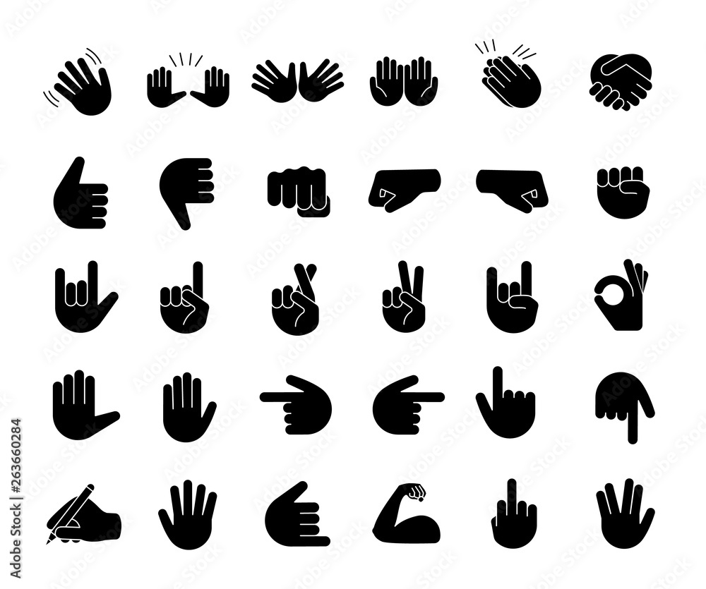 Hand gesture emojis glyph icons set Stock Vector | Adobe Stock