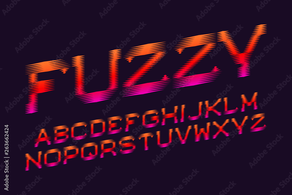 Fuzzy alphabet. Pink red orange gradient font. Isolated english ...