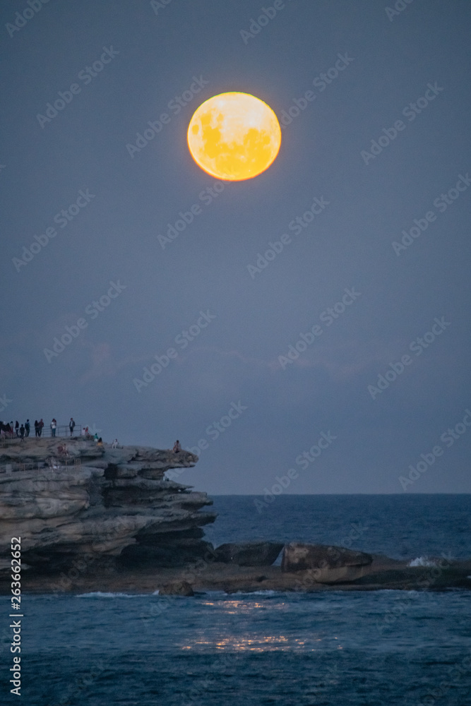 Full Moon Rising over Bondi Beach, Sydney, Australia Stock Photo ...