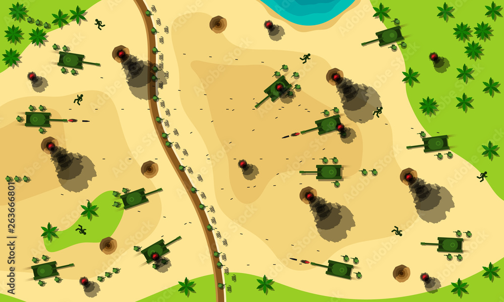 Battlefield cartoon vector illustration top view concept. Stock Vector ...