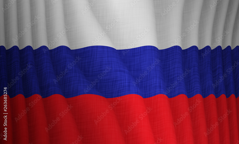 Graphic illustration of a flying Russian flag with a fabric pattern ...