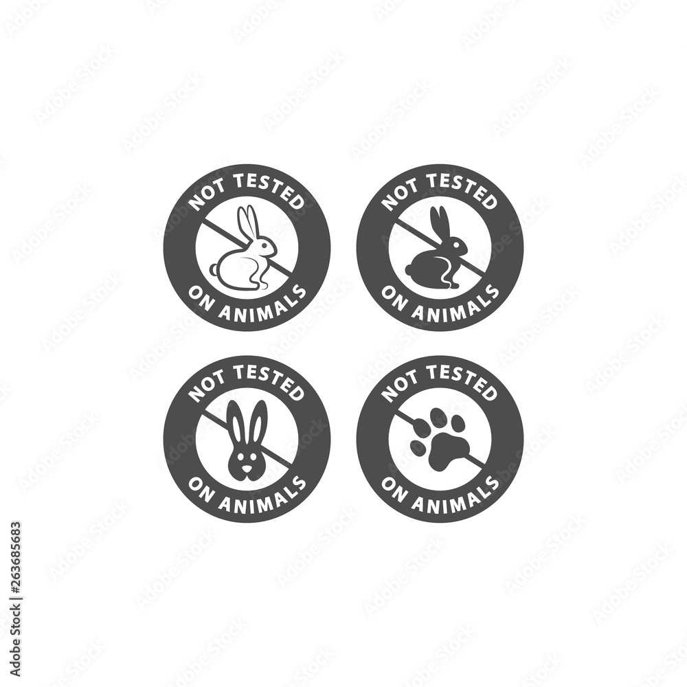 Not tested on animals vector sticker label set. No animal testing badge ...