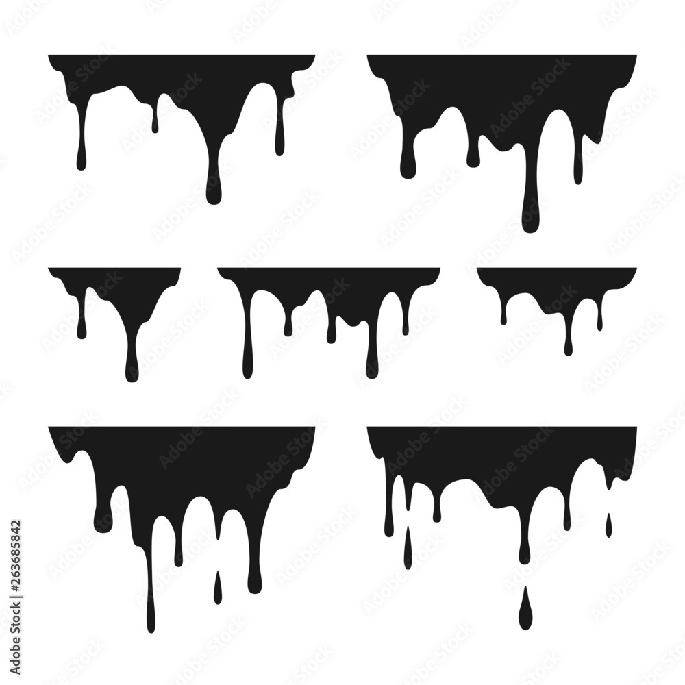 Liquid paint drops. Black melt drips. Graffiti splatter borders pattern ...