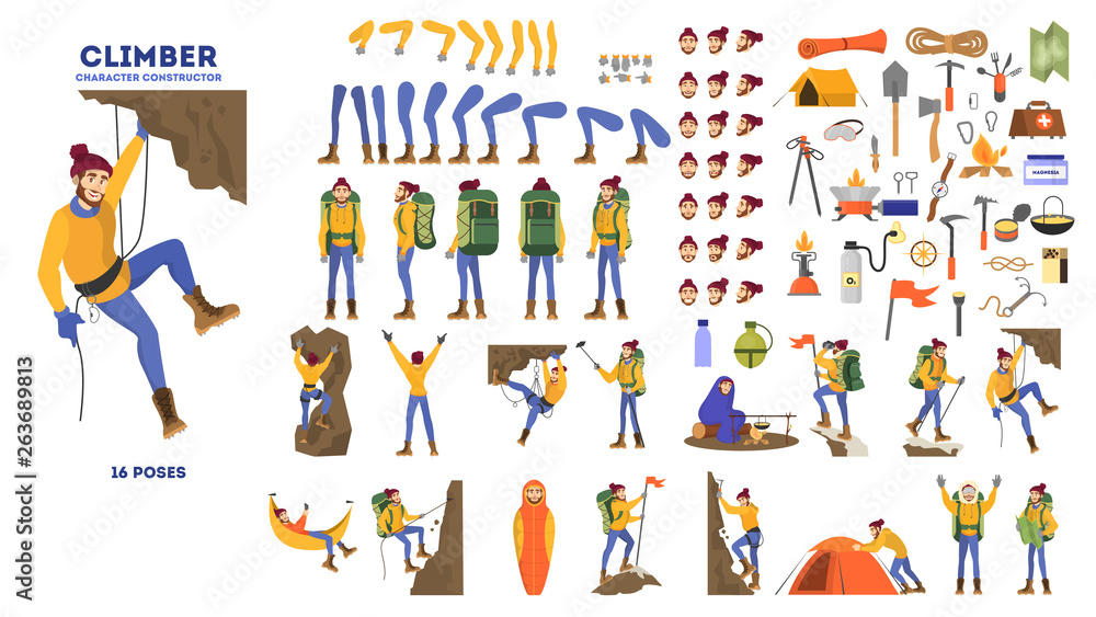 Mountain climber animation set. Active and extreme Stock Vector | Adobe ...