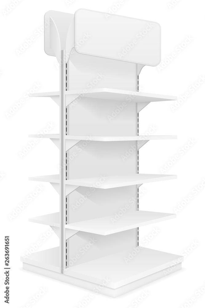 shelving rack for store trading with a sign to advertise goods and ...