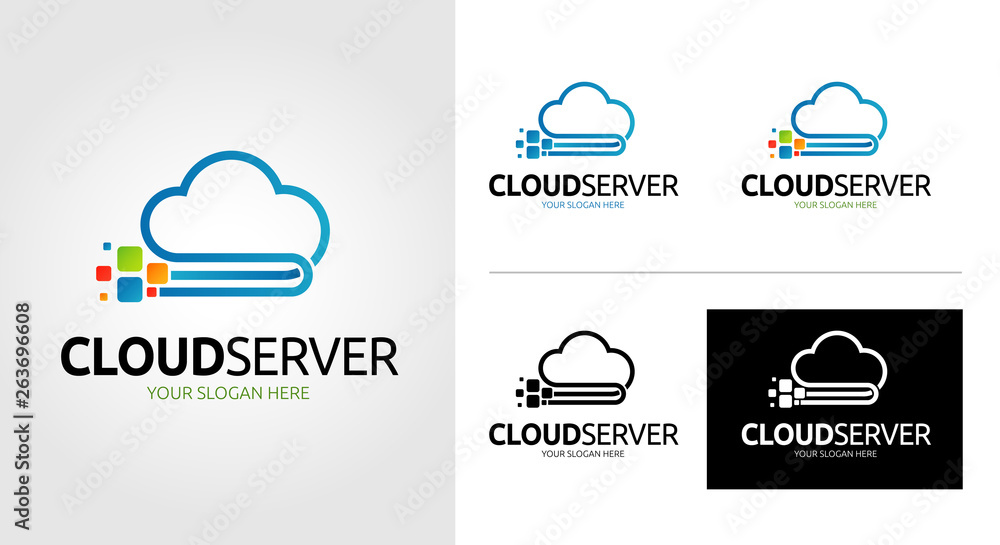 Cloud Server Logo Template Set Stock Vector | Adobe Stock
