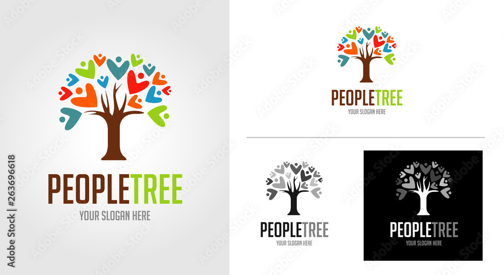 People Tree Logo Template Set Stock Vector | Adobe Stock