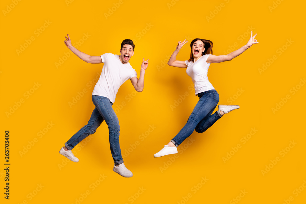 Full length side profile body size photo funky she her he him his pair ...