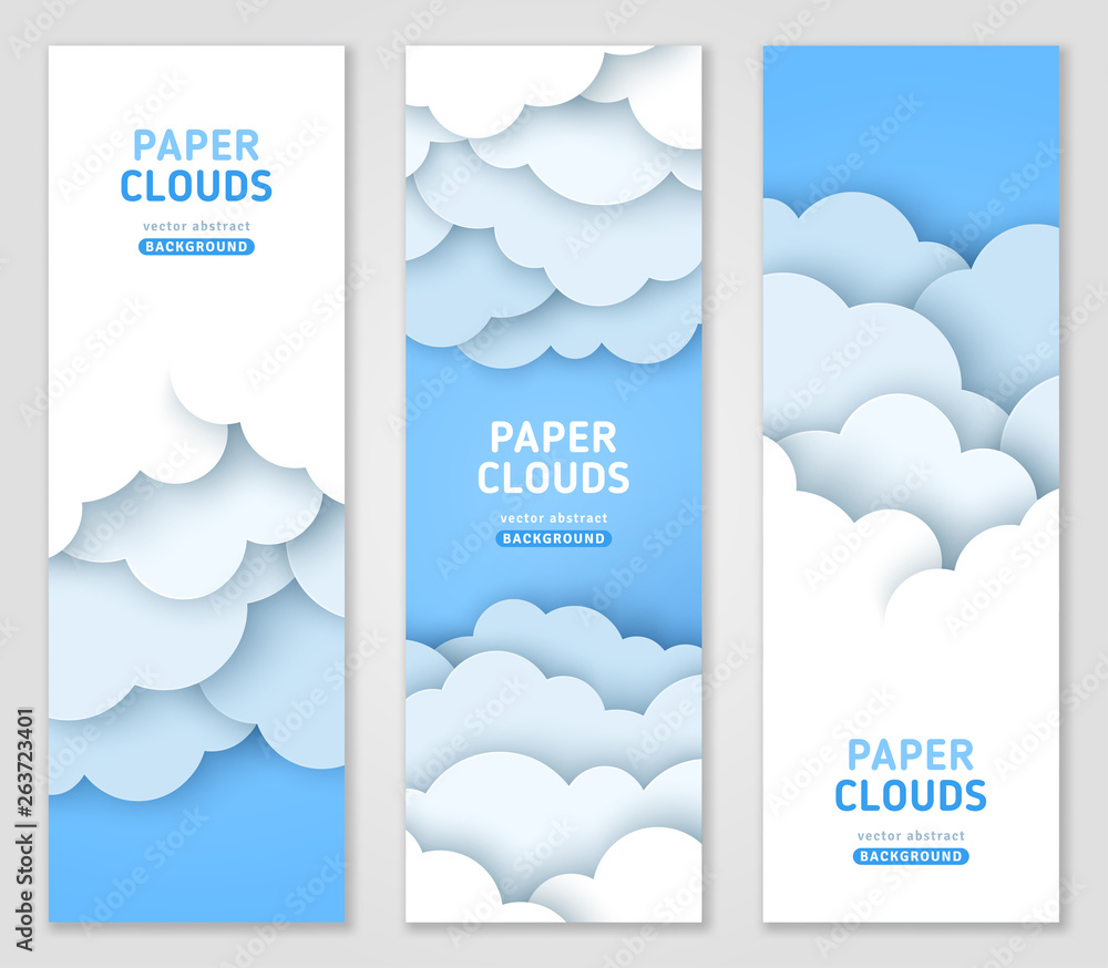 Clouds 3d vector banner template set Stock Vector | Adobe Stock
