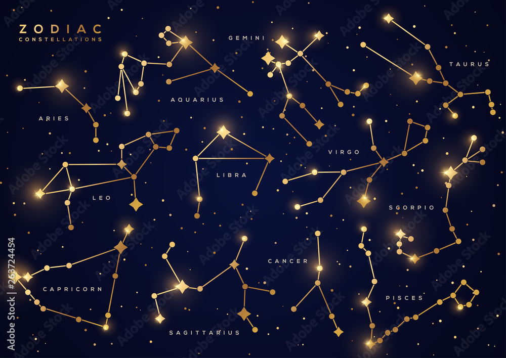 Zodiac constellations gold set Stock Vector | Adobe Stock