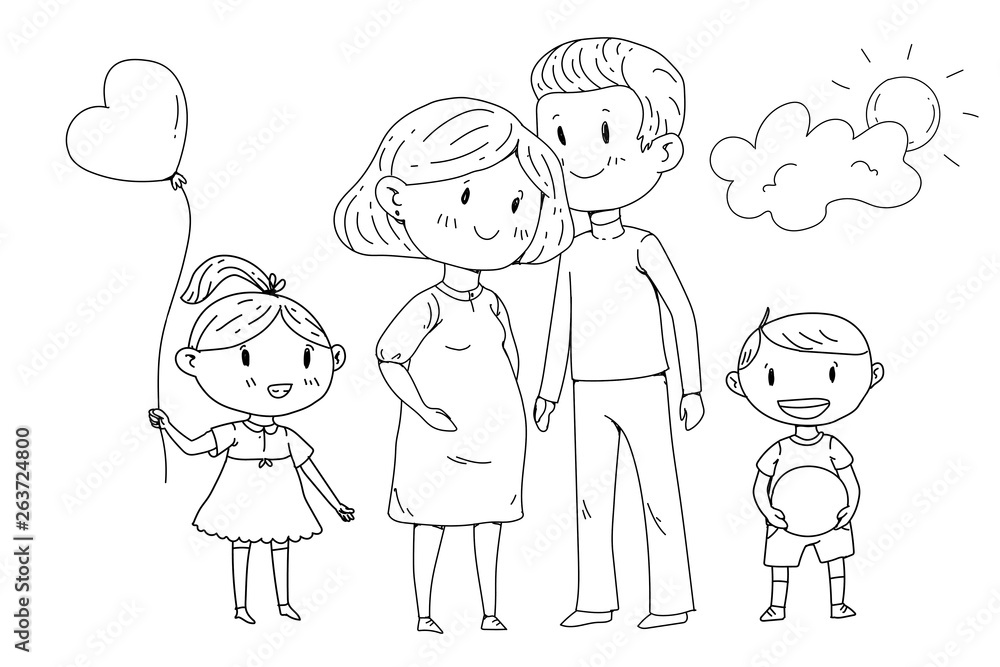 Cartoon family with pregnant woman and little children. Stock Vector ...