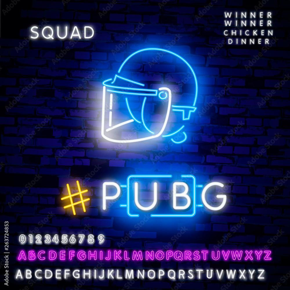 Game Battle Grounds neon sign, bright signboard, light banner, PUBG ...