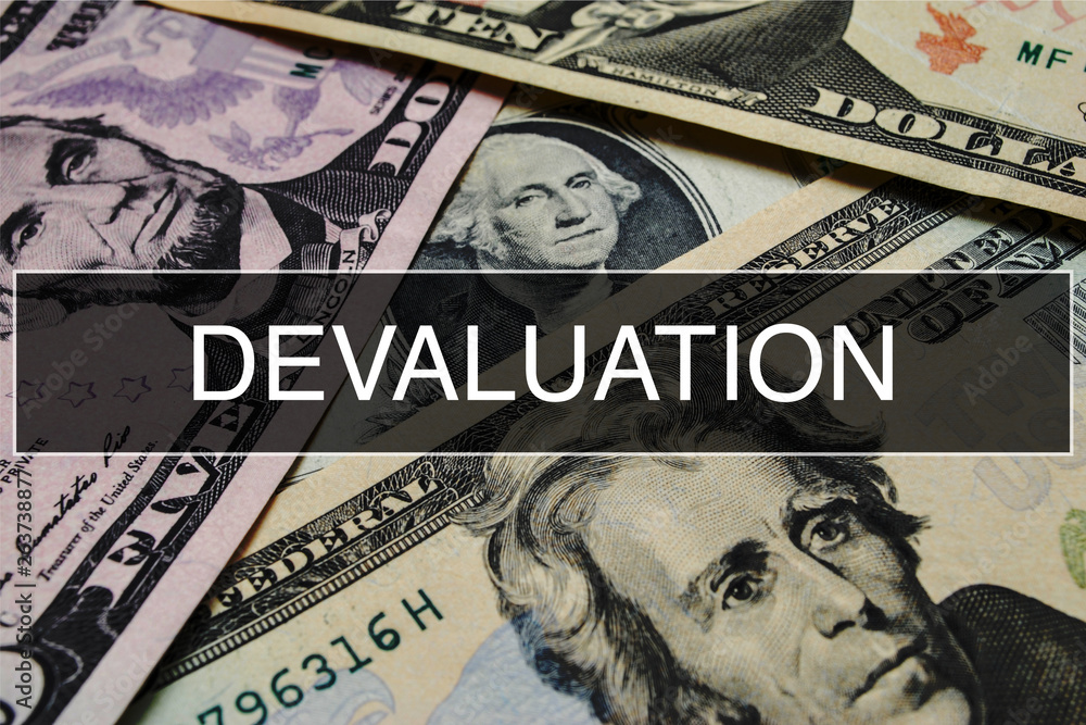 Devaluation Closeup Concept. Devaluation at Dollar Banknote. Stock ...
