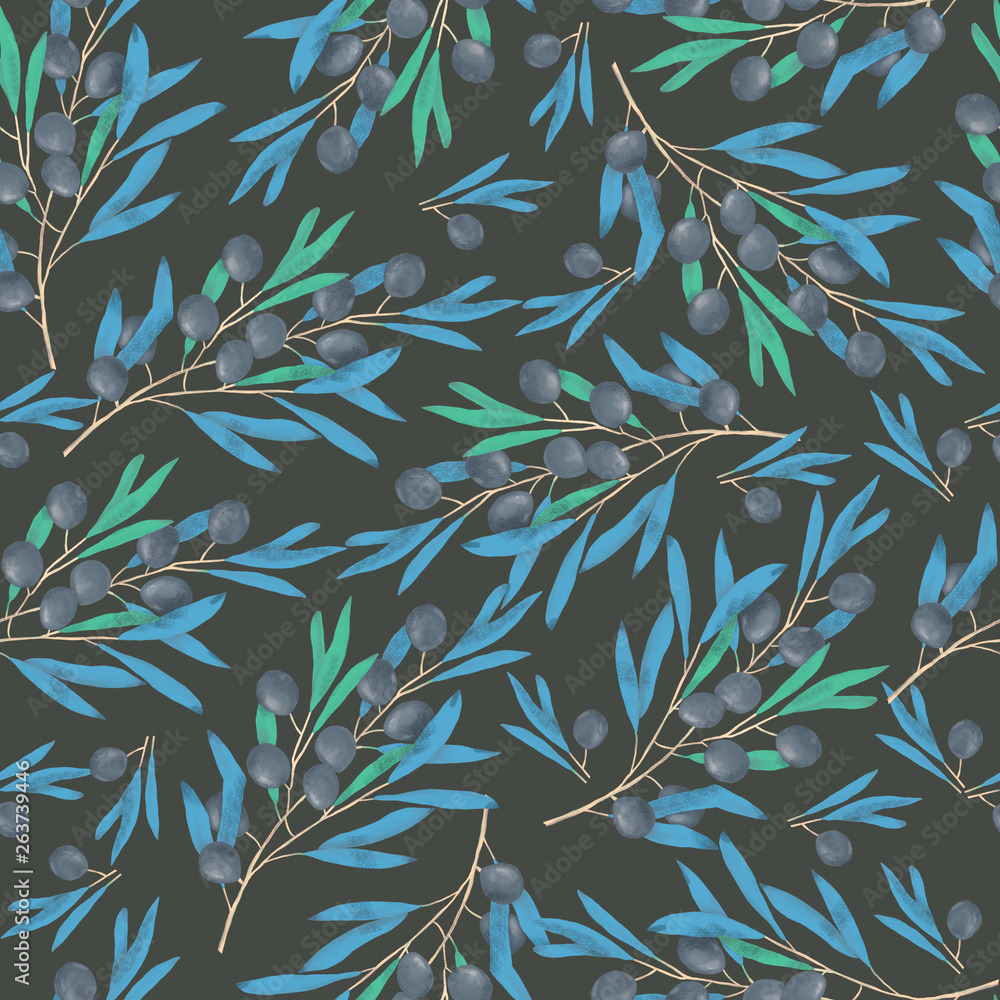 Olive pattern digital clip art watercolor drawing flowers, fabric ...