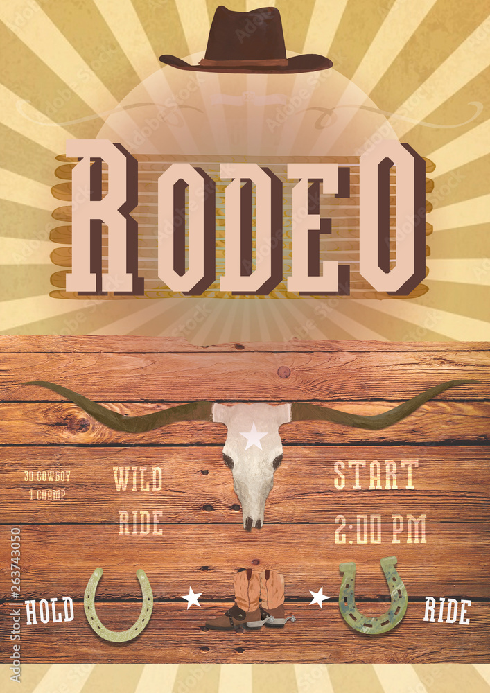 Rodeo or Wild West theme party. Banner, flayer western card Stock ...