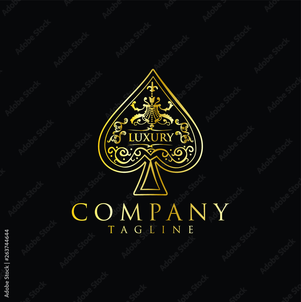Gold Spade Logo Luxury Design Vintage Hipster Retro. The heart ace ...