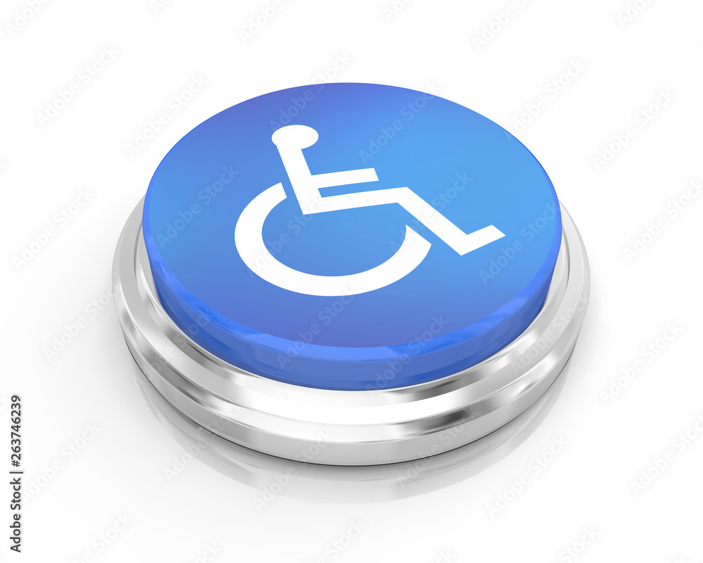 Wheelchair Disabled Person Symbol Disability Round Blue Button 3d ...