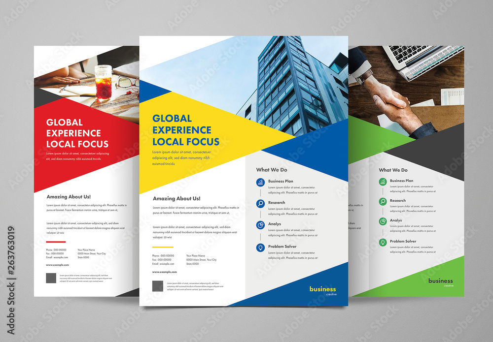 Business Flyer Layouts in 3 Colors Stock Template | Adobe Stock
