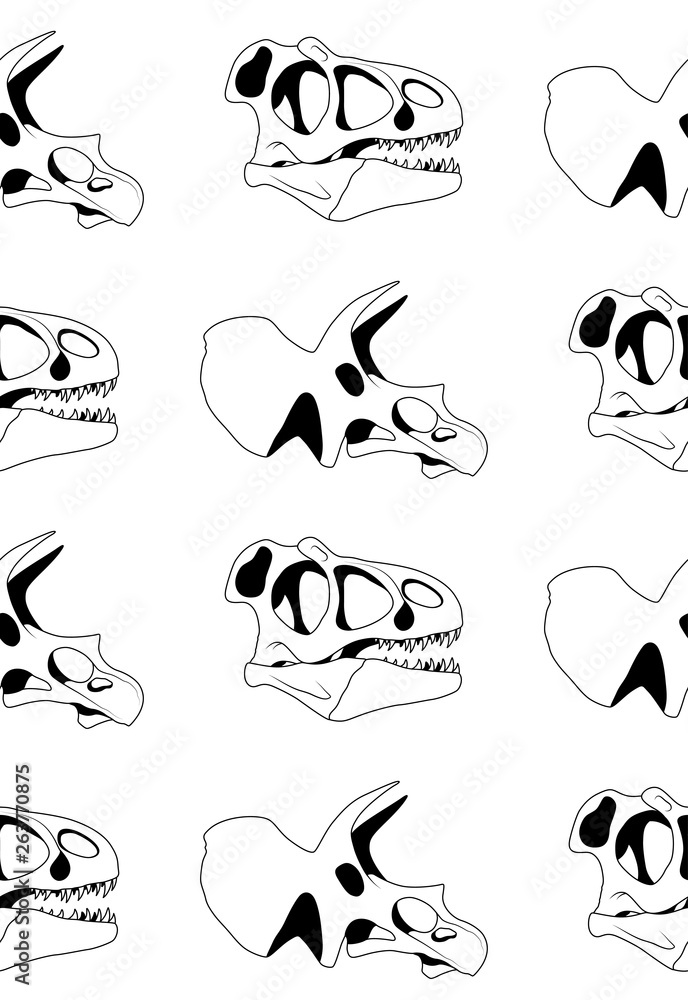 vector seamless pattern of black graphical tyrannosaur skull and ...