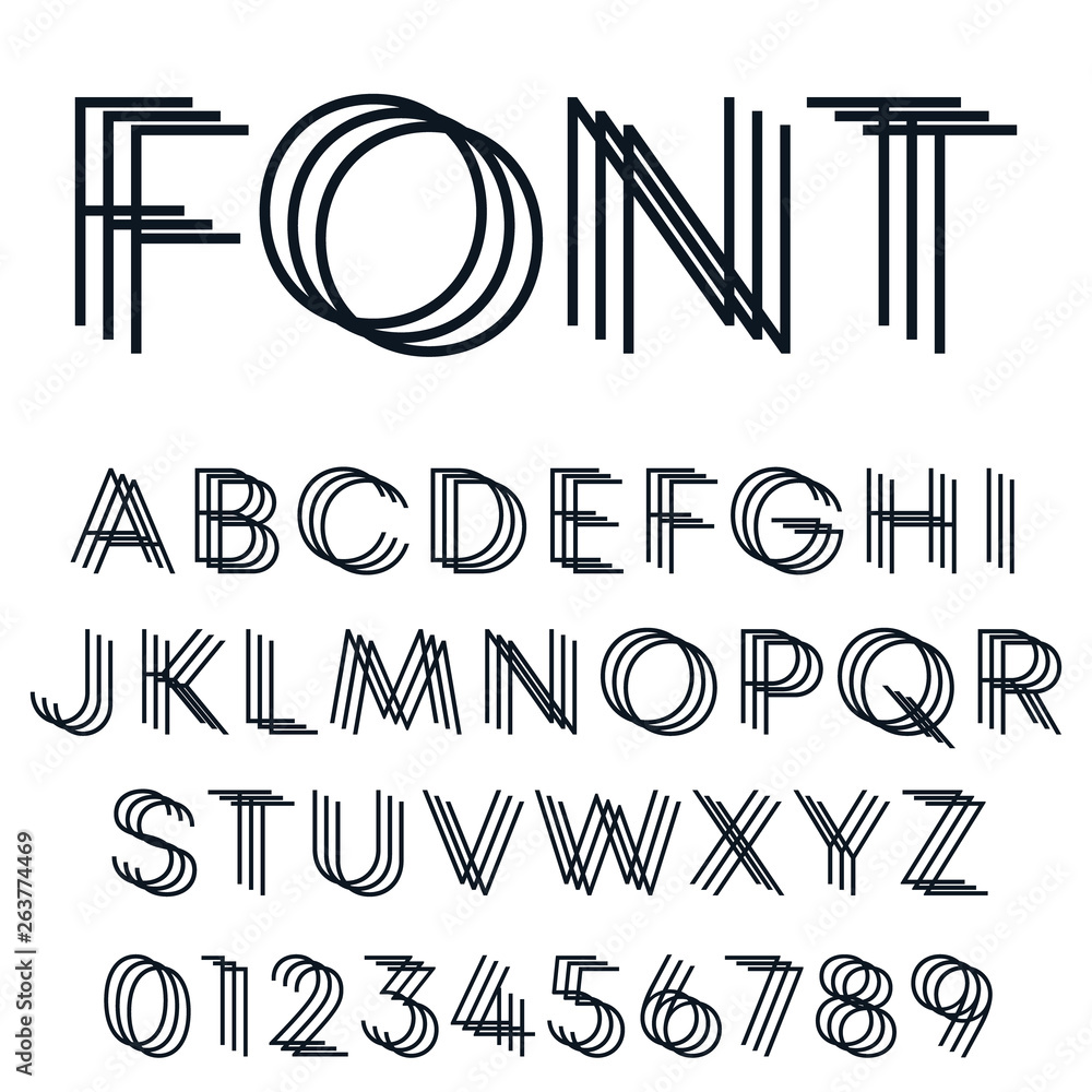 Linear alphabet font. Letters and numbers line design Stock Vector ...