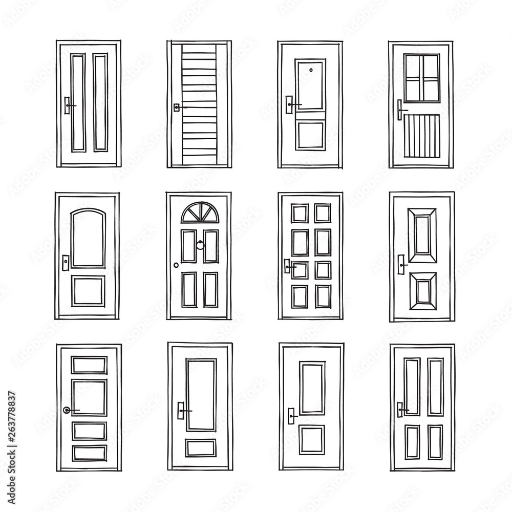Front Doors Graphic Black White Isolated Set Stock Vector | Adobe Stock