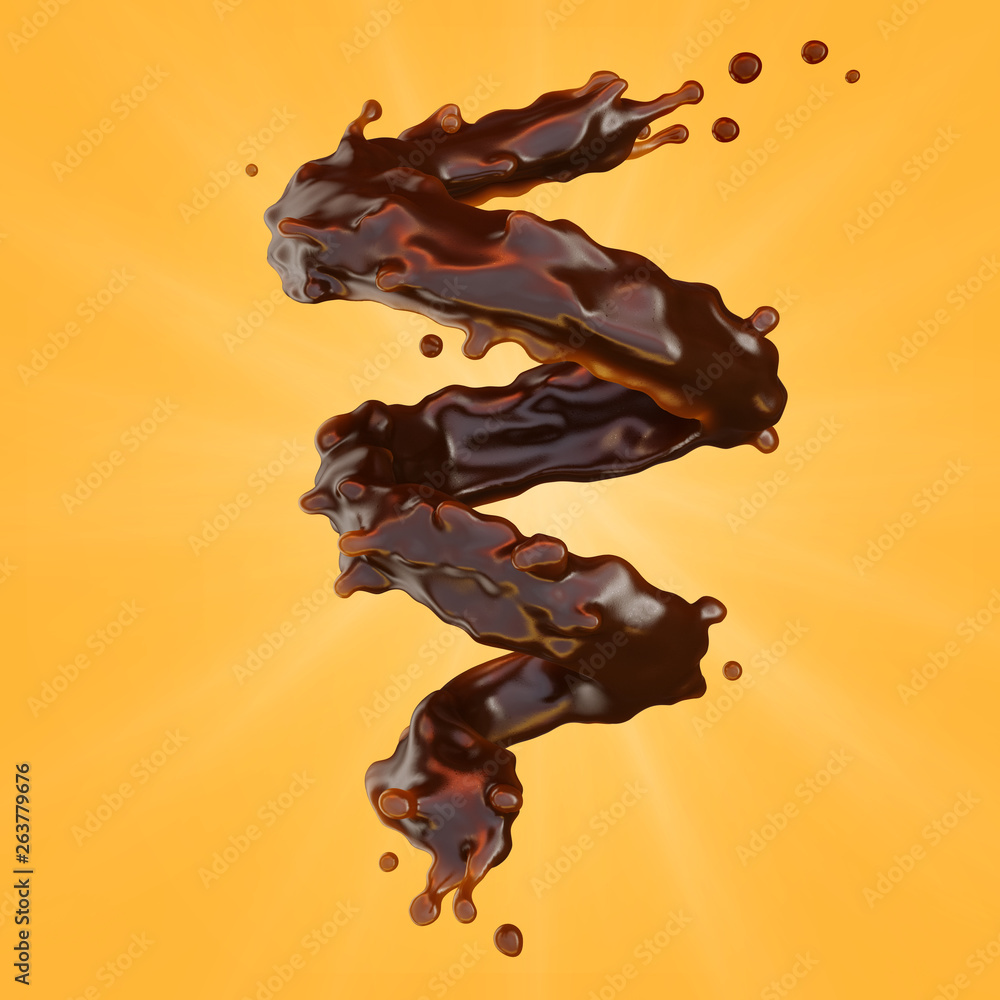 Melted liquid dark chocolate swirl splash isolated. Hot melt chocolate ...