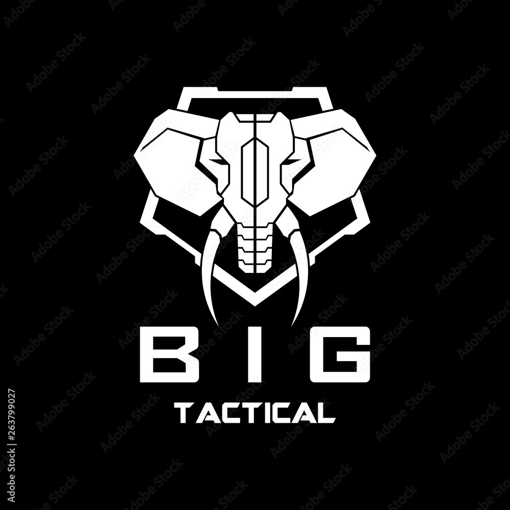 Black and white Elephant Tactical logo in shield vector template for ...
