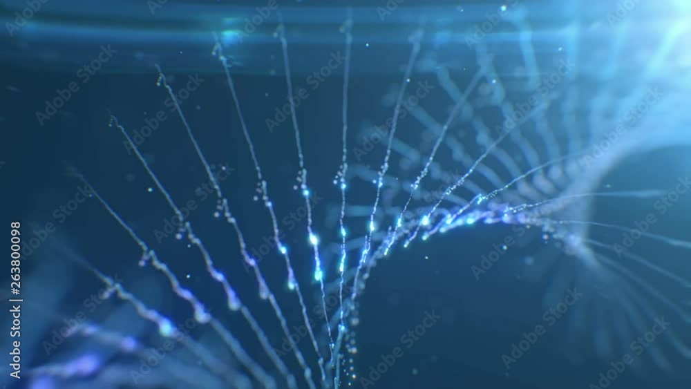 4K Animation of abstract DNA structure. Neon dots connecting ...