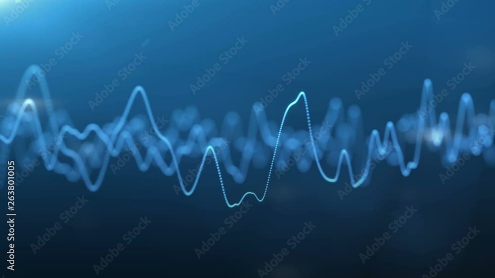 Animation of Waveform. Music equalizer visualization. Blue neon color ...