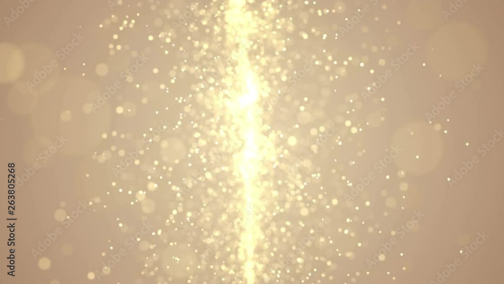 Festive floating gold particles, dust. Shining golden sparkles. Bokeh Christmas lights. Elegant ...