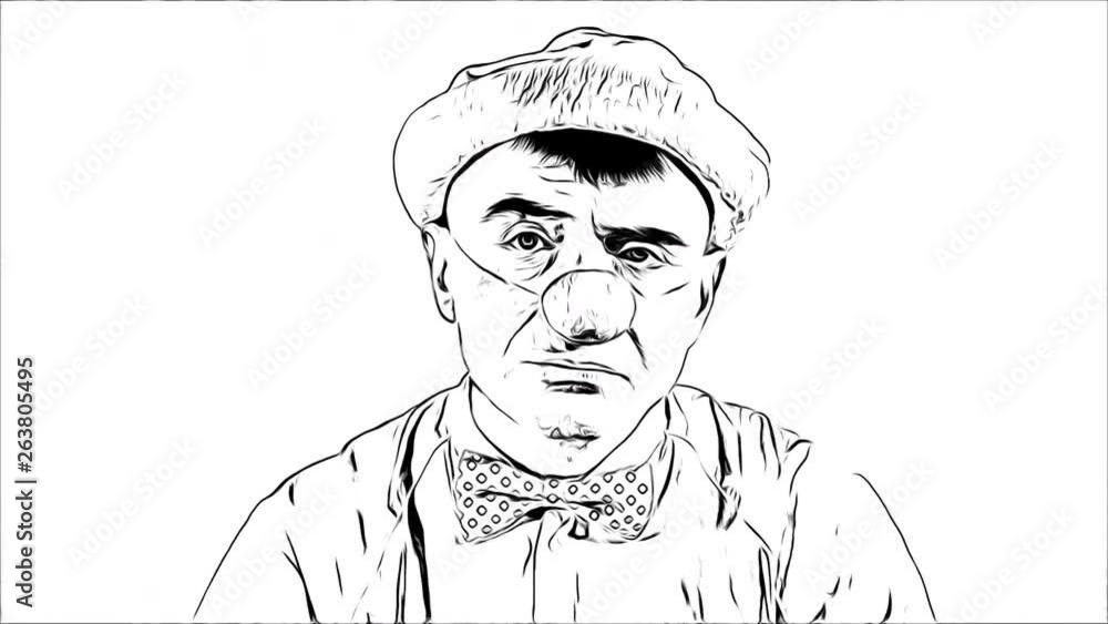 Vidéo Stock Emoji clown CARTOON (Black White). A clown with a face with ...