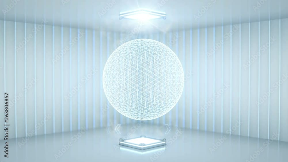 3D white environment of futuristic wall and hologram projector. Earth ...