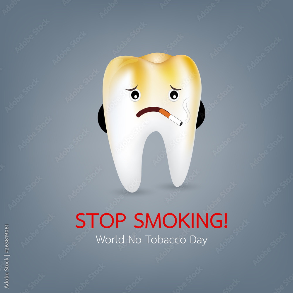 Cartoon tooth character smoking. Smoking effect on tooth. Problem from ...